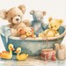 Adorable Watercolor Teddy Bear Bathtub Perfect for Kids' Room Decor ...