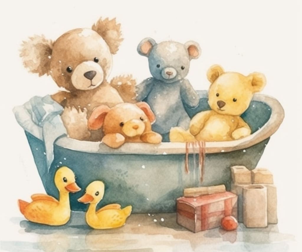 Adorable Watercolor Teddy Bear Bathtub - Perfect for Kids' Room Decor # ...