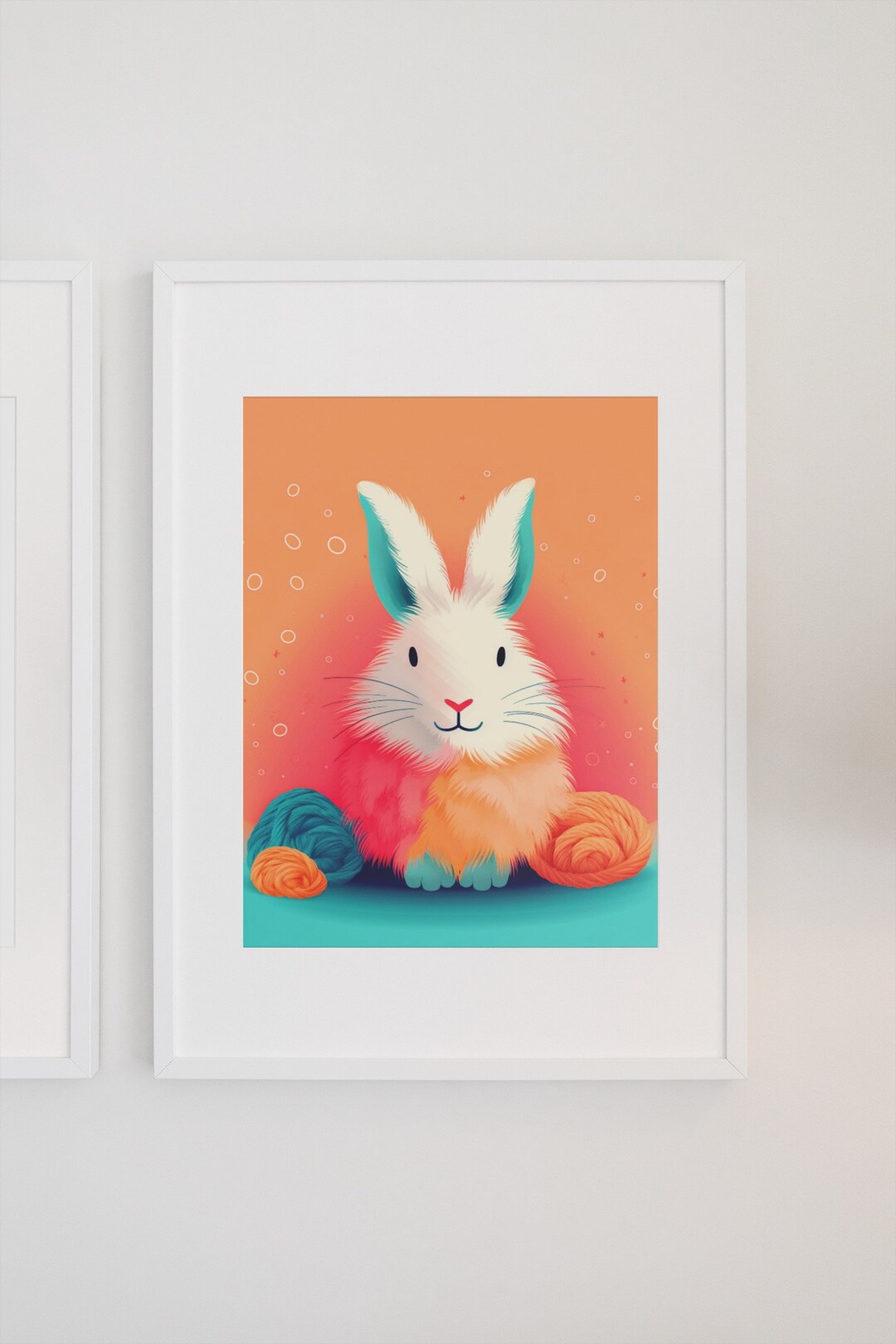 Cute Bunny Digital Art for Children's Rooms Vibrant & Colorful ...