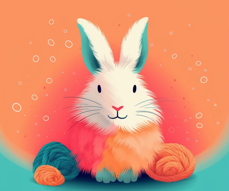 Cute Bunny Digital Art for Children's Rooms Vibrant & Colorful ...