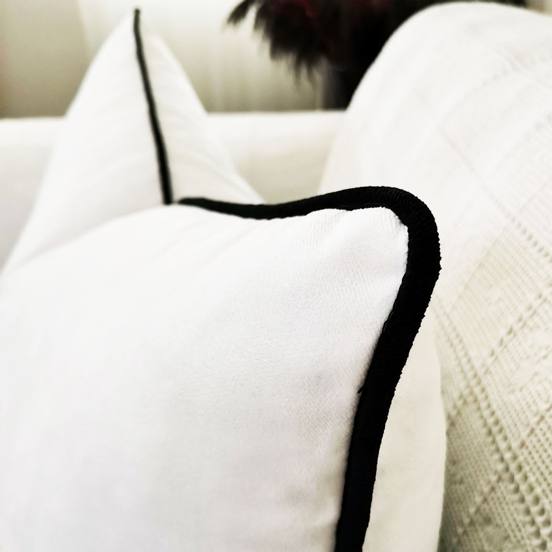 Black and White Velvet Piping Pillow, Black Corded Cushion, White and ...
