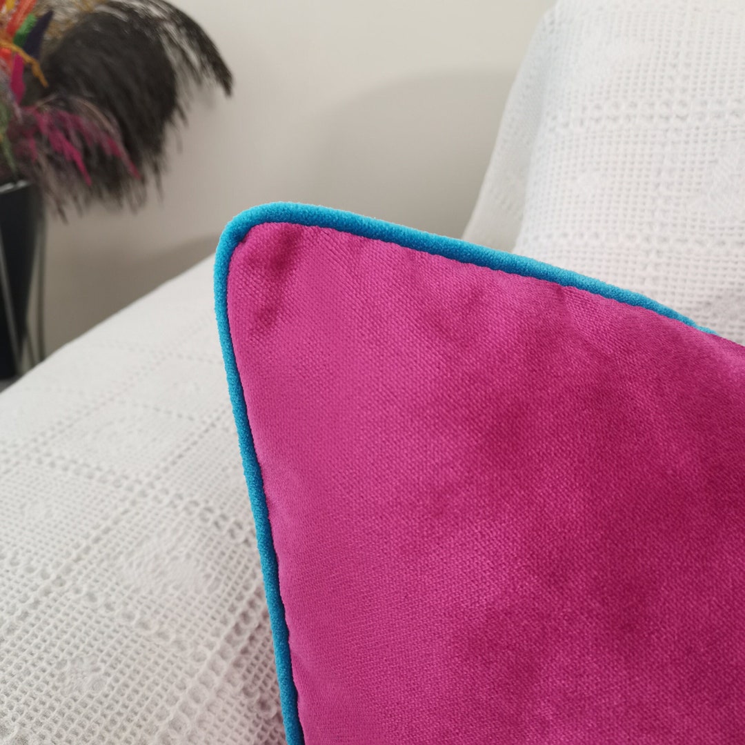 Fuchsia Pink Velvet Throw Pillow With Custom Piping, Fuchsia Cushion ...