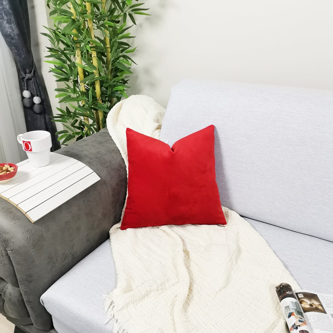 Vermillion Red Soft Velvet Accent Pillow Cover: Scarlet Red Luxury Accent Cushion, Plain Red ...
