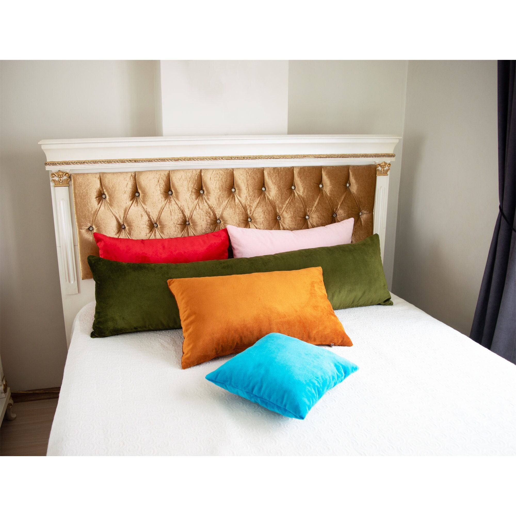 Solid Moss Green Velvet Body Cushion With Zipper, Custom Size Extra ...