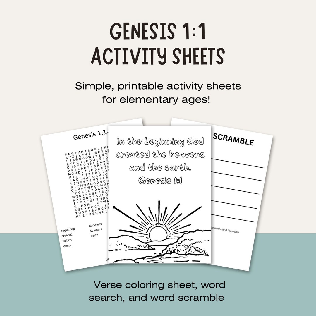 Genesis 1:1 Activity Sheets & Coloring Page DIGITAL DOWNLOAD ...