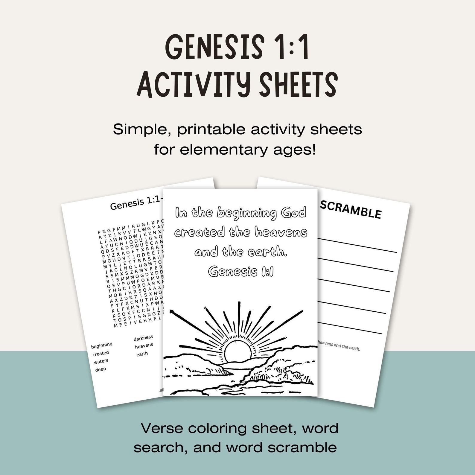 Genesis 1:1 Activity Sheets & Coloring Page DIGITAL DOWNLOAD ...