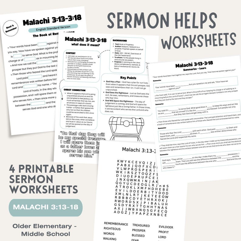 Malachi 3:13-18 - Sermon Helps Worksheet - Activity Sheet, Coloring ...
