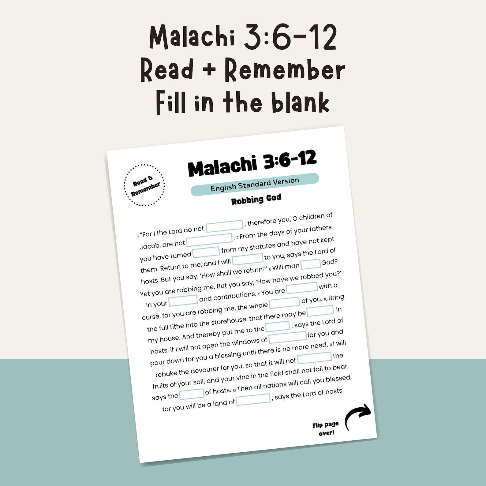 Malachi 3:6-12 - Sermon Helps Worksheet - Activity Sheet, Coloring ...