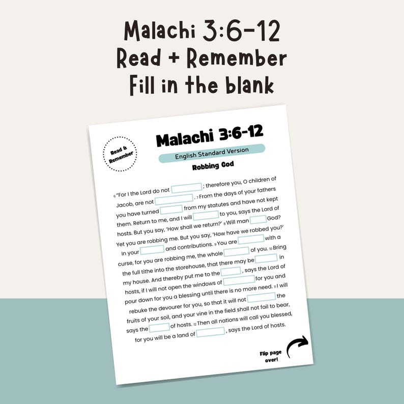 Malachi 3:6-12 - Sermon Helps Worksheet - Activity Sheet, Coloring ...