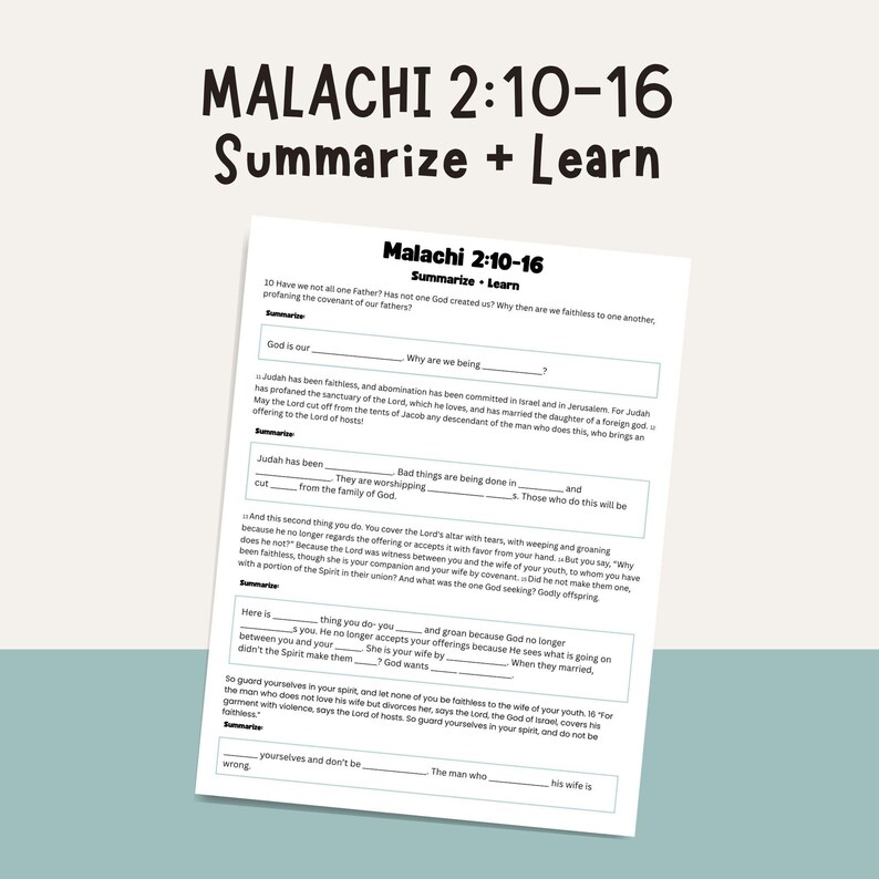 Malachi 2:10-16 Sermon Helps Worksheet - Activity Sheet, Coloring, Word ...