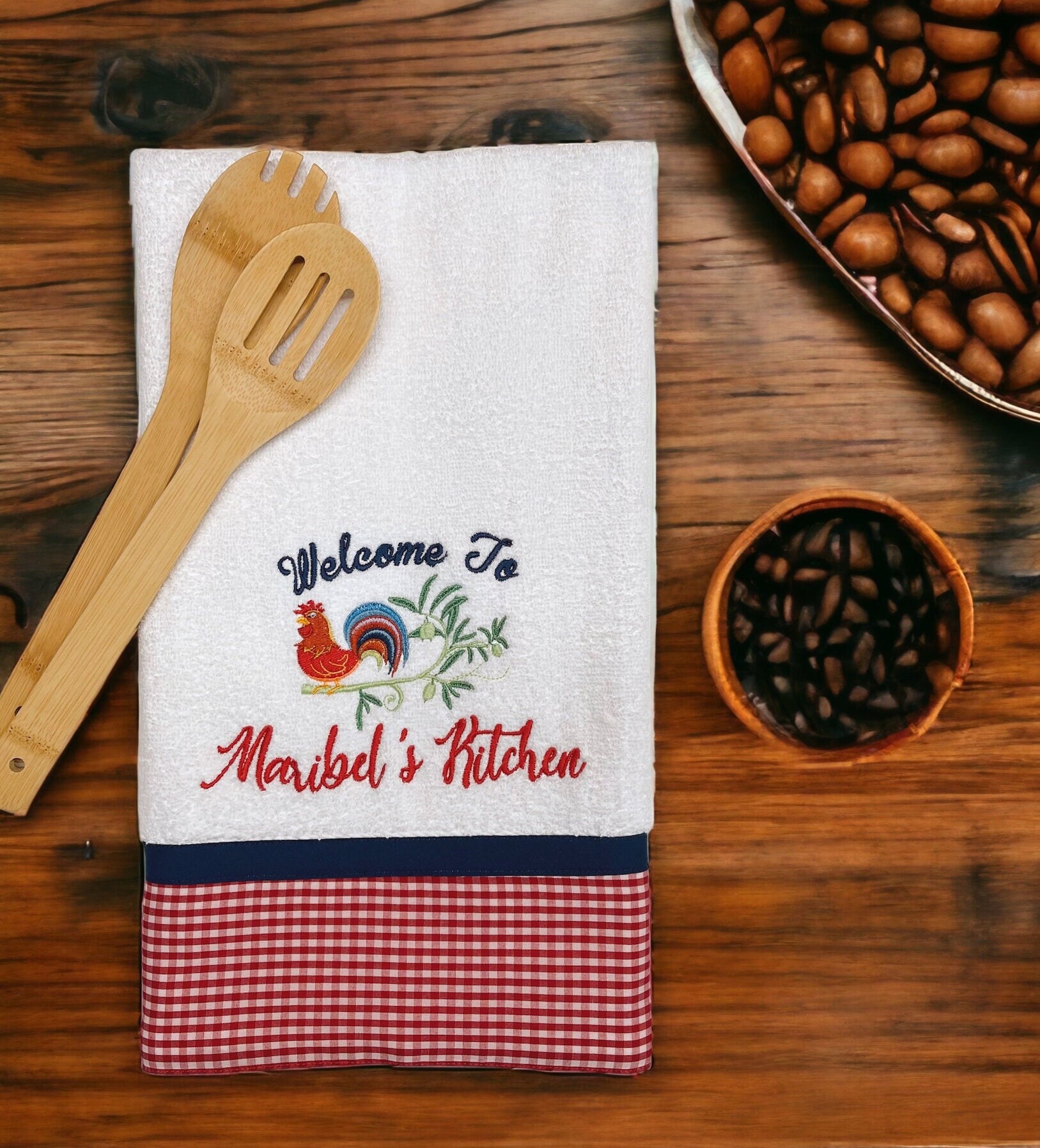 Personalized Kitchen Towel With Rooster Design, Farmhouse Chic - Etsy