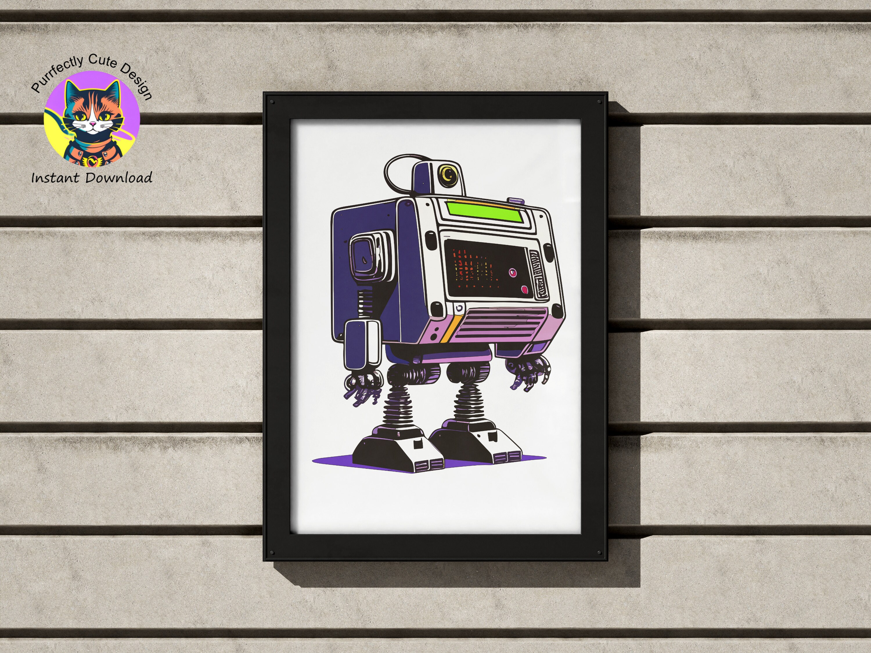 Cute and Funny Retro Robot Poster, Solid Color , Printable Modern Home ...