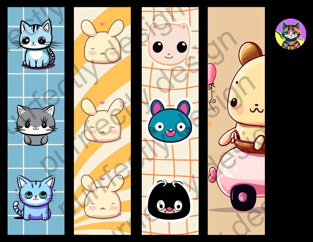 Cute Kawaii,manga,anime Bookmark Design Bundle Sized 2"x8" Instant ...