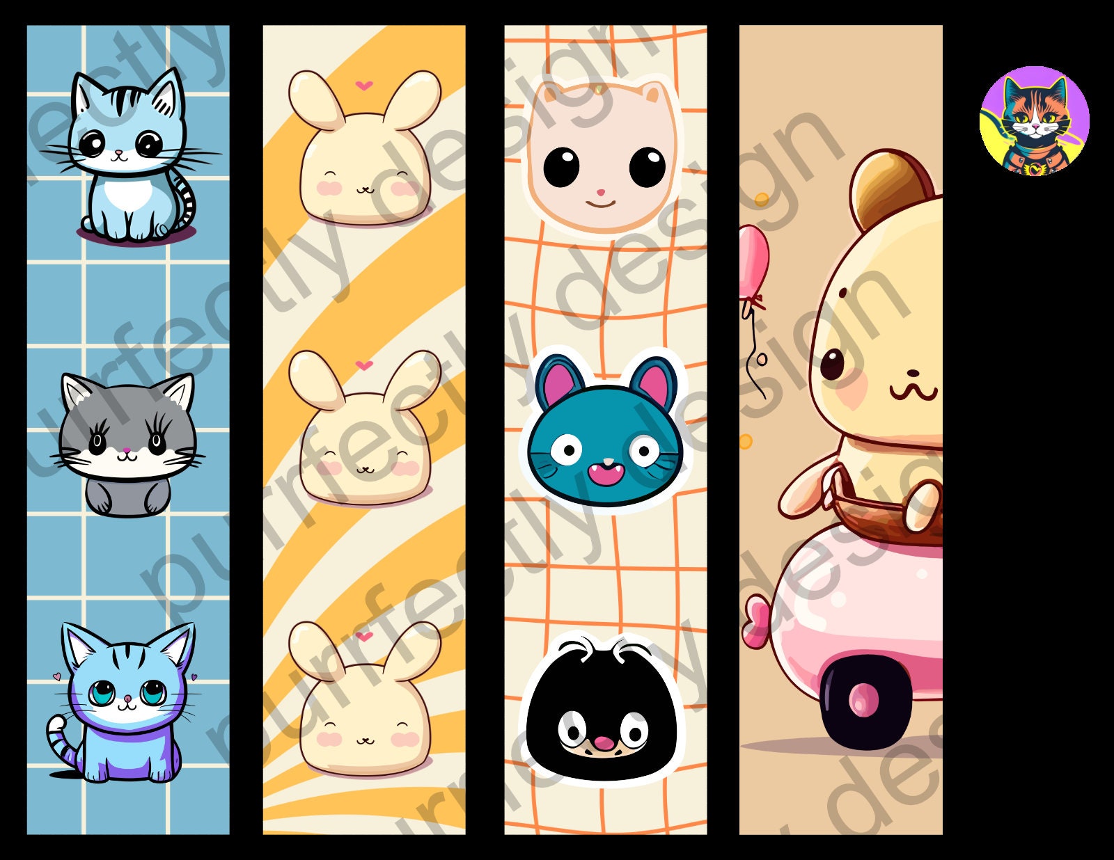 Cute Kawaii,manga,anime Bookmark Design Bundle Sized 2"x8" Instant ...