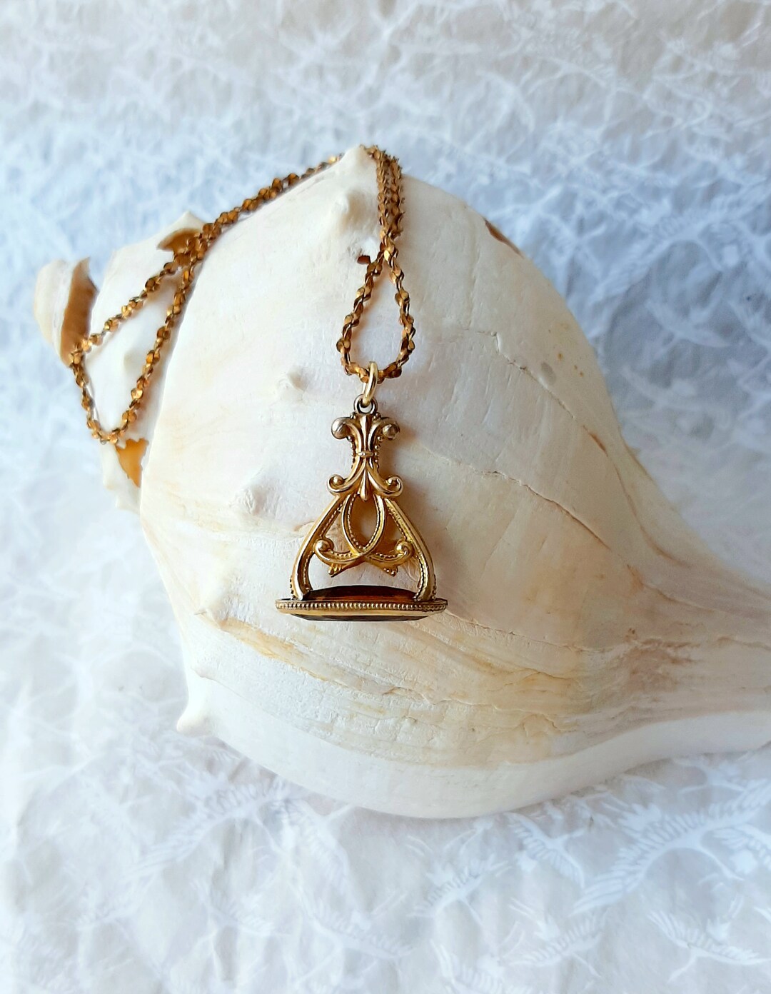 Antique Watch Fob Citrine Necklace on Vintage Chain - Etsy