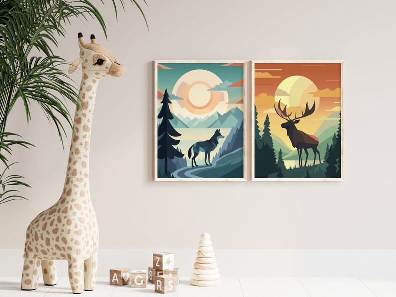Poster Kid Room Decor Animal Print Nursery Decor Poster Retro Wall Art ...