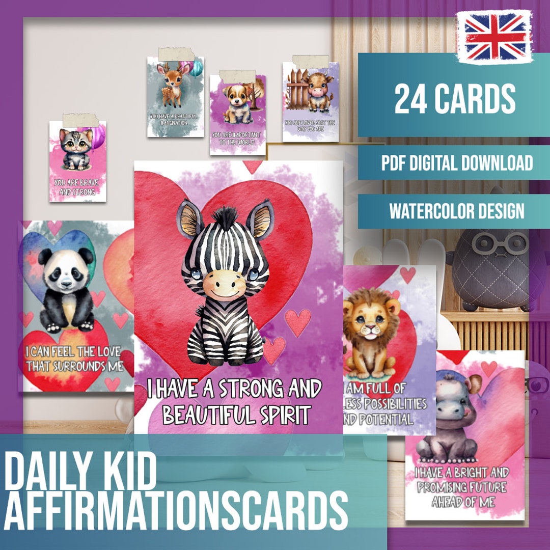 24 Affirmation Flash Cards for Your Kid's. Positive Mindset Affirmation ...