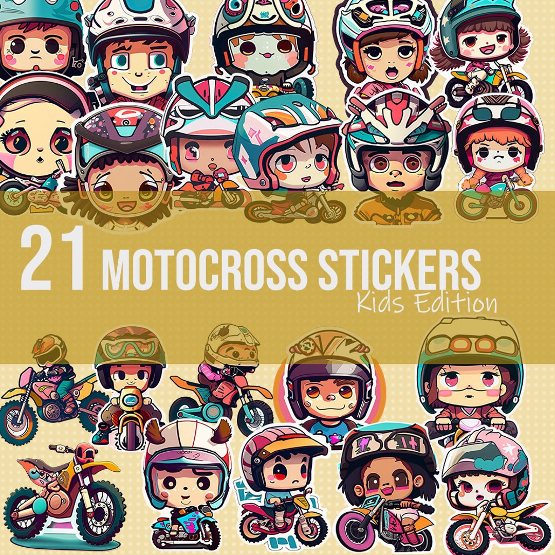 21 Adorable Motorcross Kids Edition Kawaii Style Stickers in Pastel ...