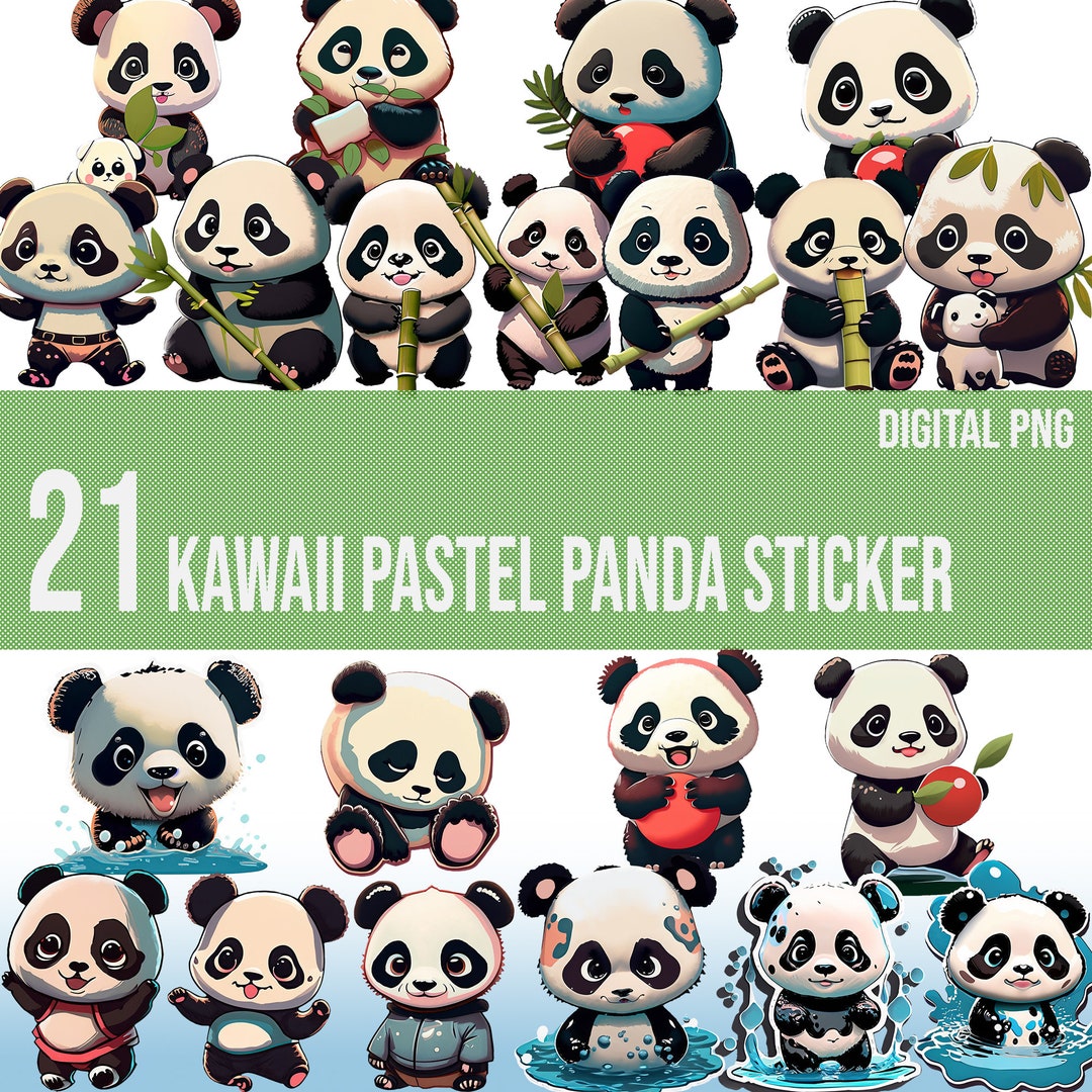 21 Adorable Panda Kawaii Style Stickers in Pastel Colors. Digital PNG ...