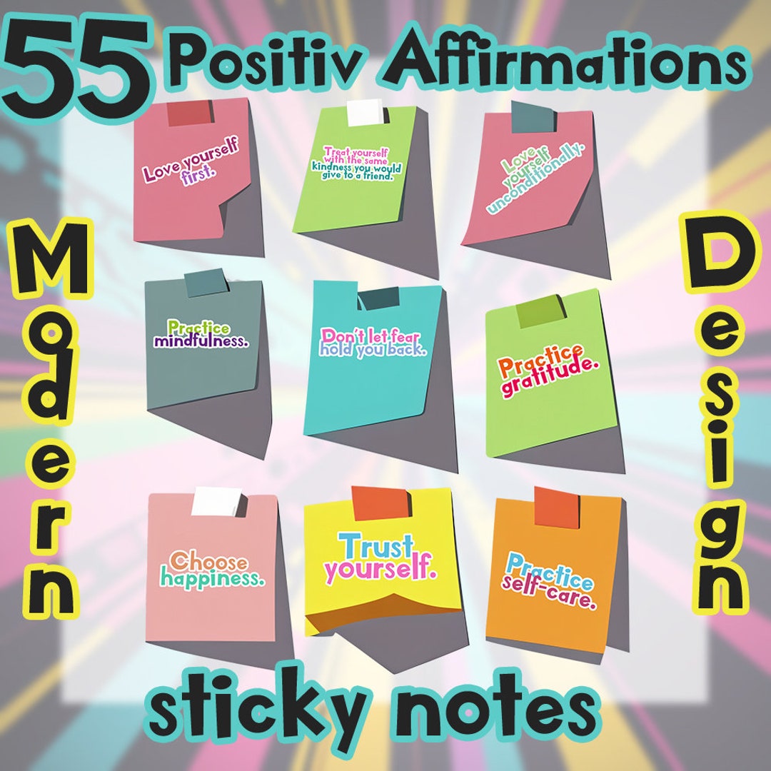 55 Positive Affirmations Sticky Notes Pack With Positiv Quotes ...