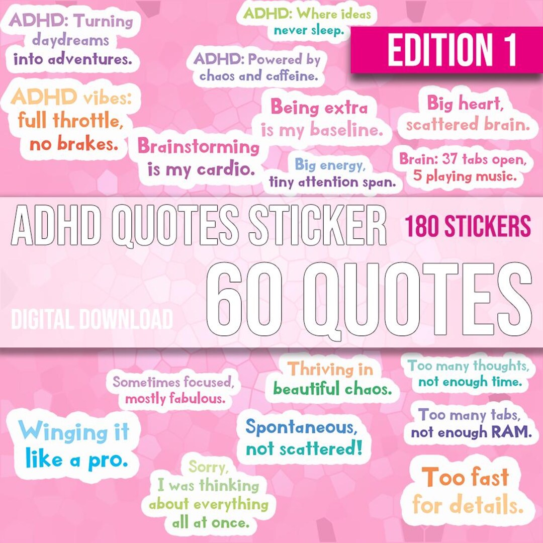 180 ADHD Quote Stickers | Digital Planner Stickers, Printable Funny ...