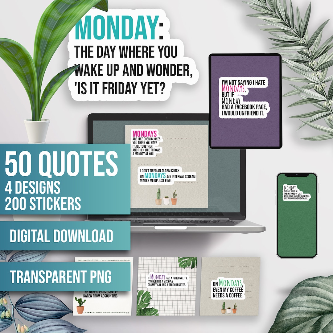 200 Everyday Digital Stickers Goodnotes 50 Funny Monday Quotes ...