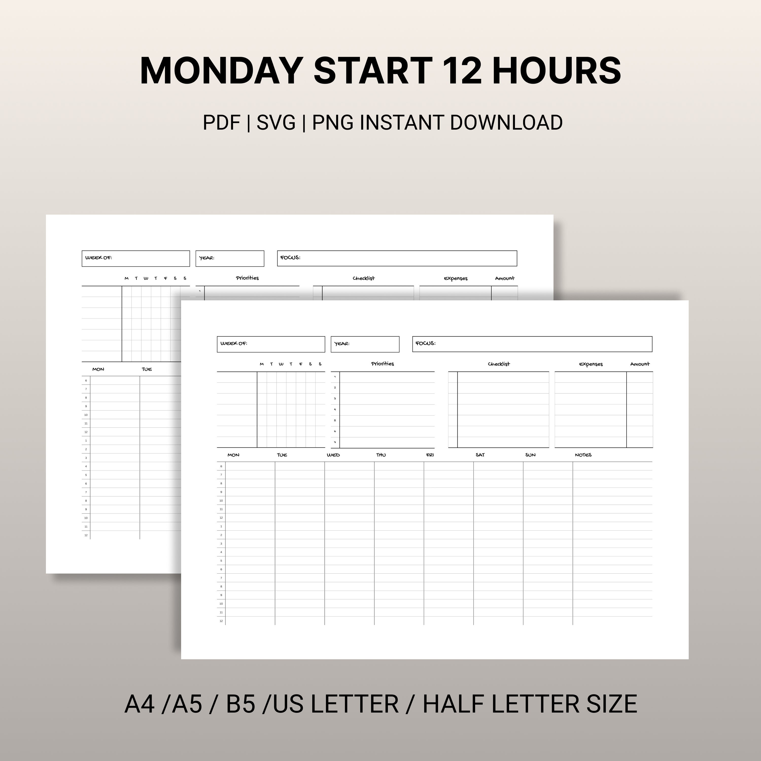 Simple Printable Inserts With a Week at a Glance | A4, US Letter ...