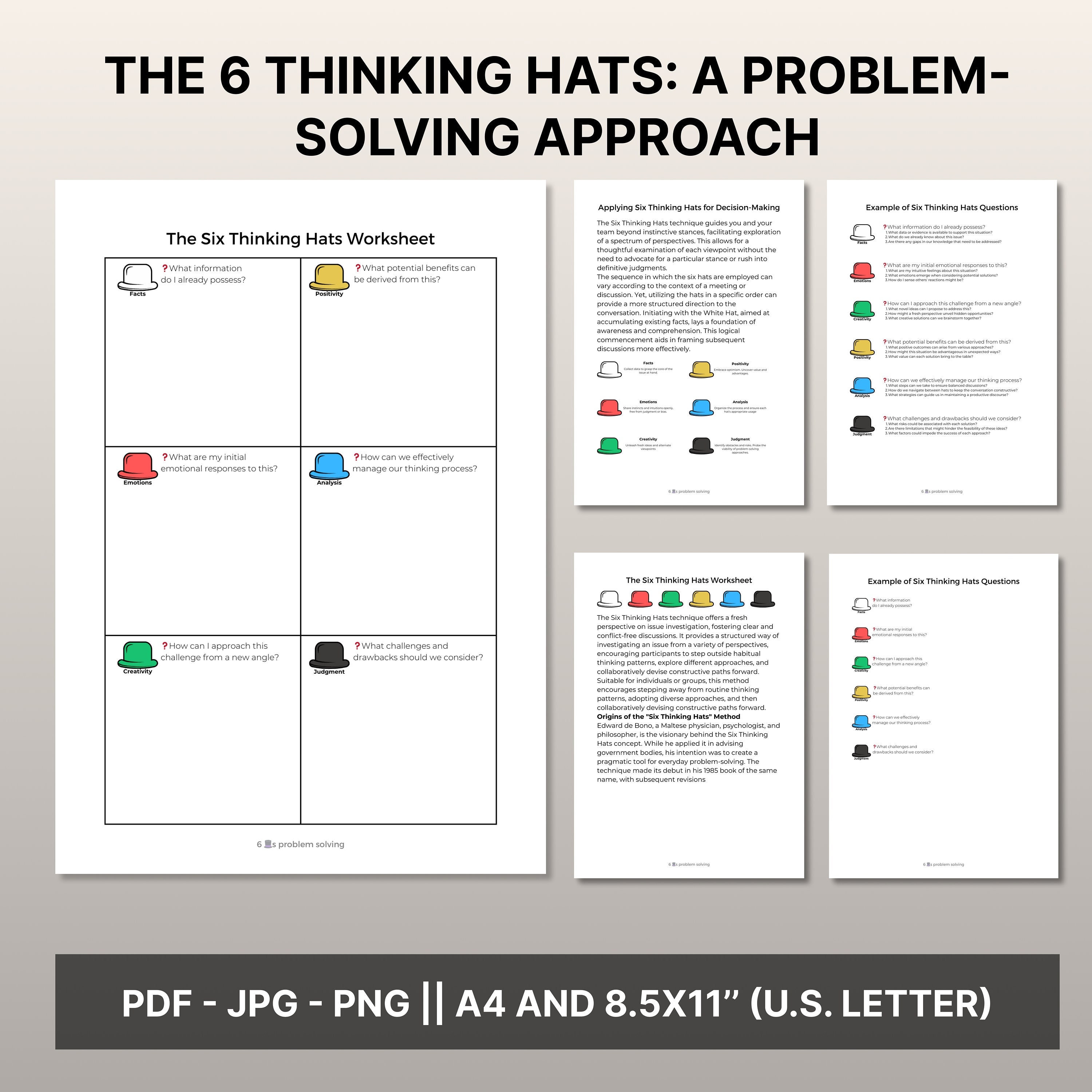 The 6 Thinking Hats Solution Problem Solving Workbook for Making ...