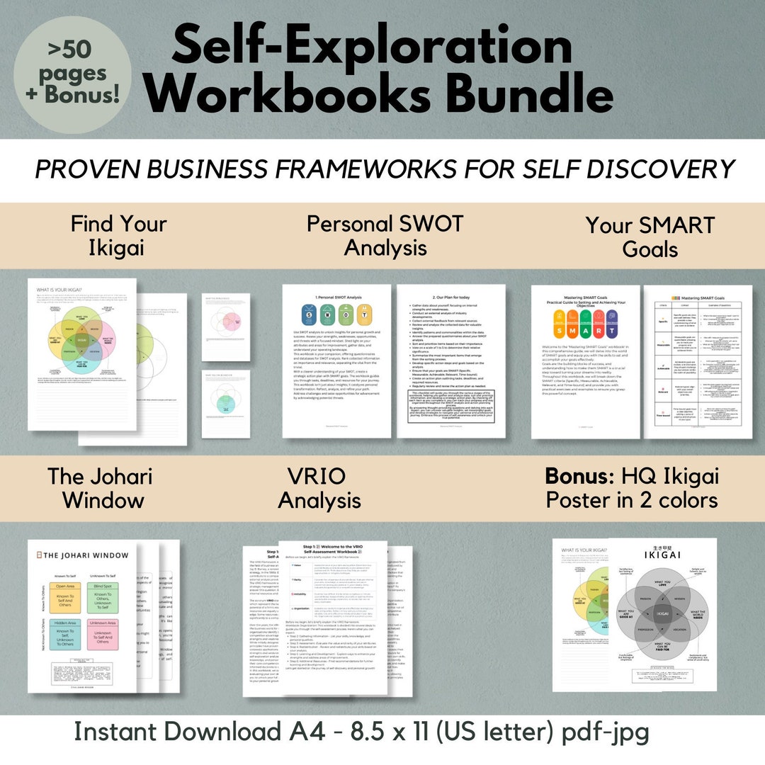 Find Your Life Purpose Worksheets Bundle With Ikigai and SWOT Analysis ...
