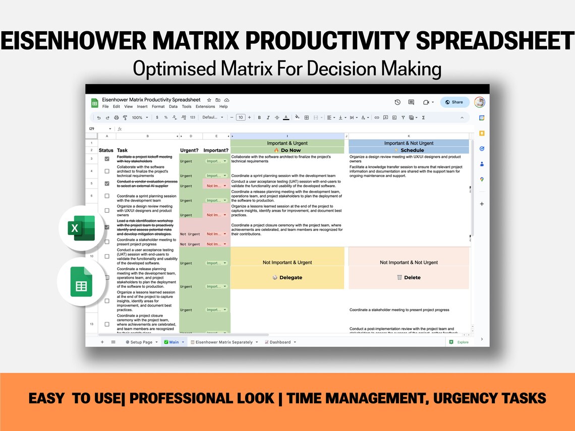 Eisenhower Matrix Excel Template, Decision Matrix Planner - Google ...