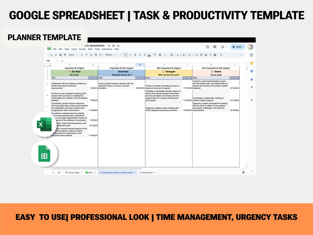 Eisenhower Matrix Excel Template, Decision Matrix Planner - Google ...