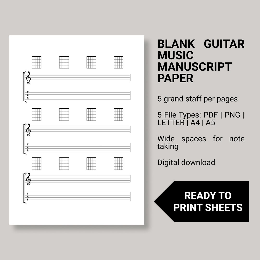 Printable Music Manuscript Paper With Notes and Chords for Guitar ...