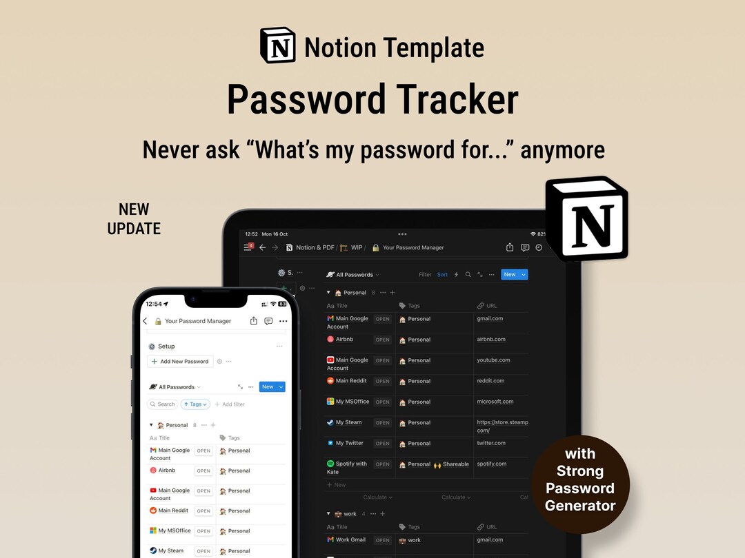 Password Manager for Notion | Password Tracker and Keeper Notion Template With Password ...