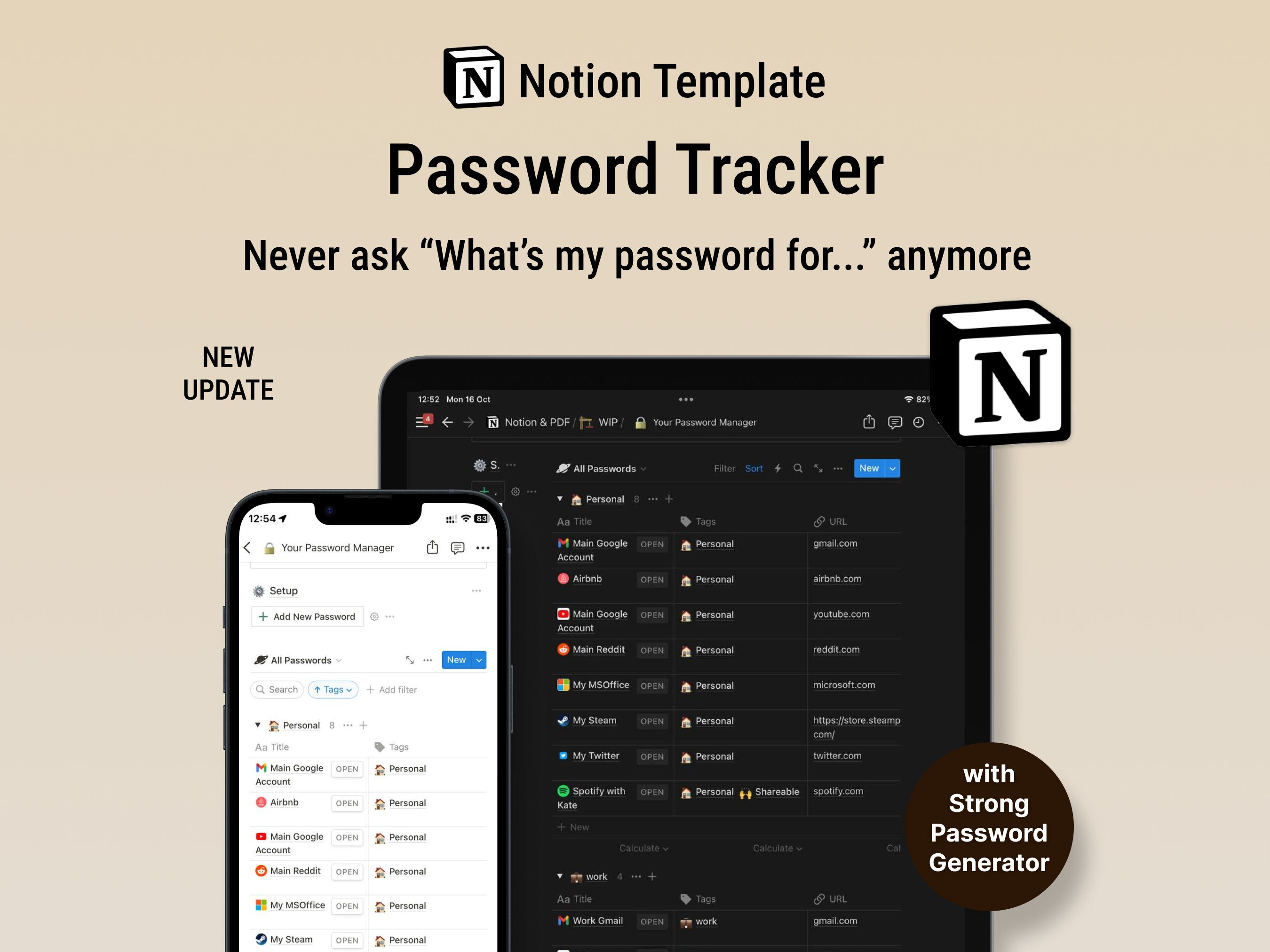 Password Manager for Notion | Password Tracker and Keeper Notion Template With Password ...