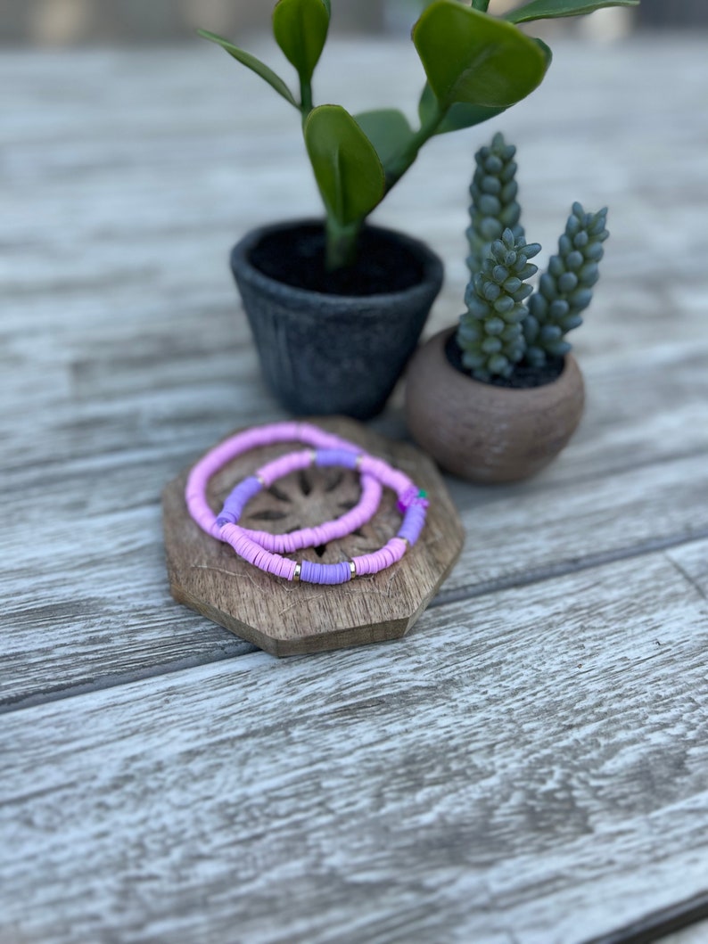 Heishi Clay Bead Purple Grape Bracelet Set - Etsy