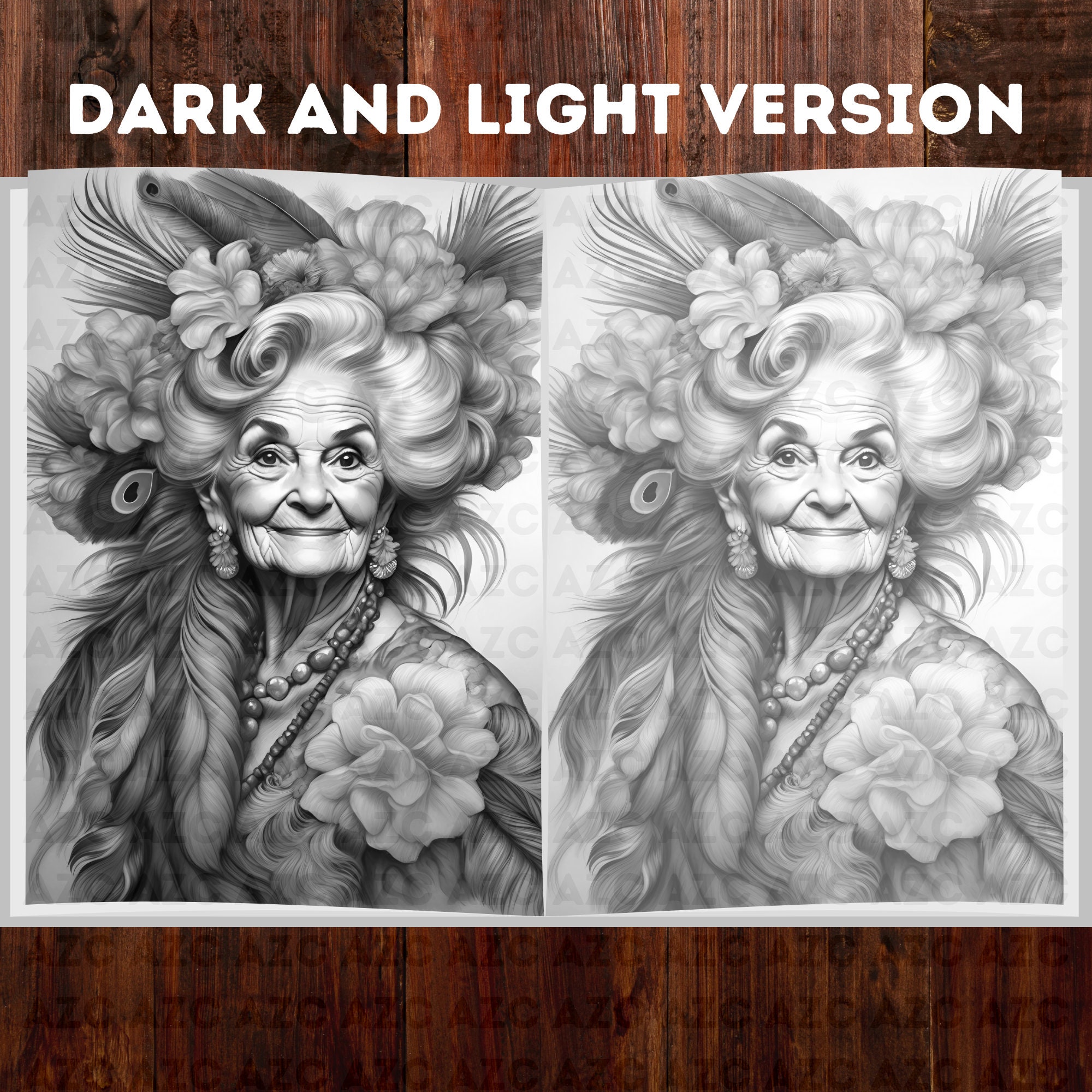 30 Fun Quirky Grandma Grayscale Coloring Book Pages Loving Grandmas and ...