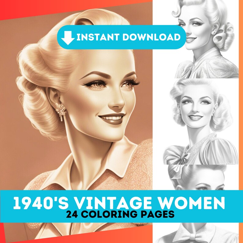 24 Vintage Women's Fashion Coloring Pages 1940s Fashion Coloring Adults ...