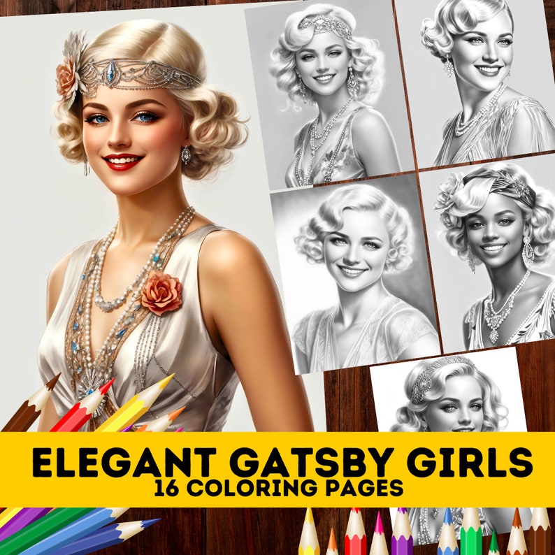 16 Elegant Vintage Gatsby Girls Coloring Book Pages 1920s Great Gatsby ...