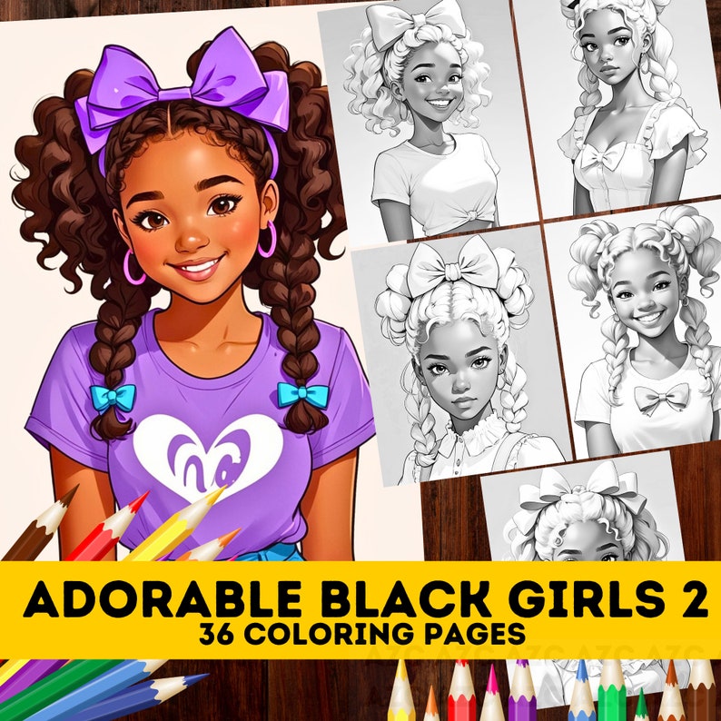 36 Adorable Black Girls-2 Coloring Pages| Cute Girls Lightly-shaded ...