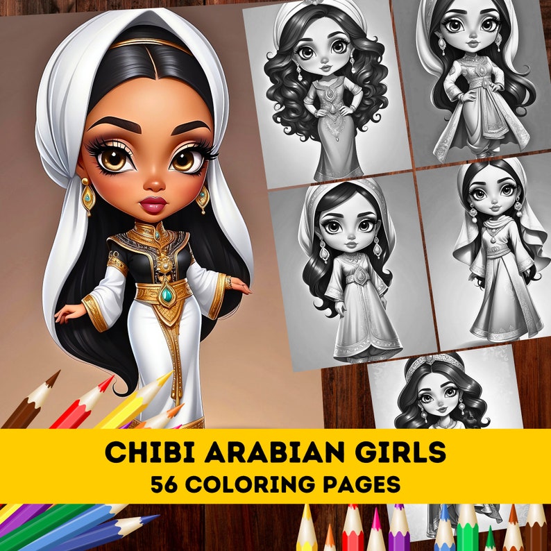 56 Cute Chibi Arabian Girls Coloring Pages Melanin Kawaii Fashion ...