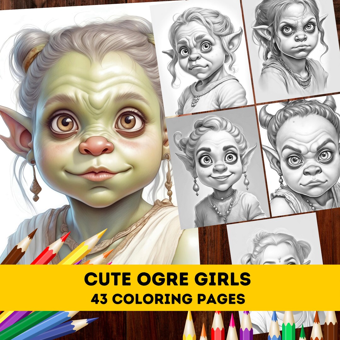 43 Fantasy Cute Ogre Girls Grayscale Coloring Pagesdungeons Dragons ...