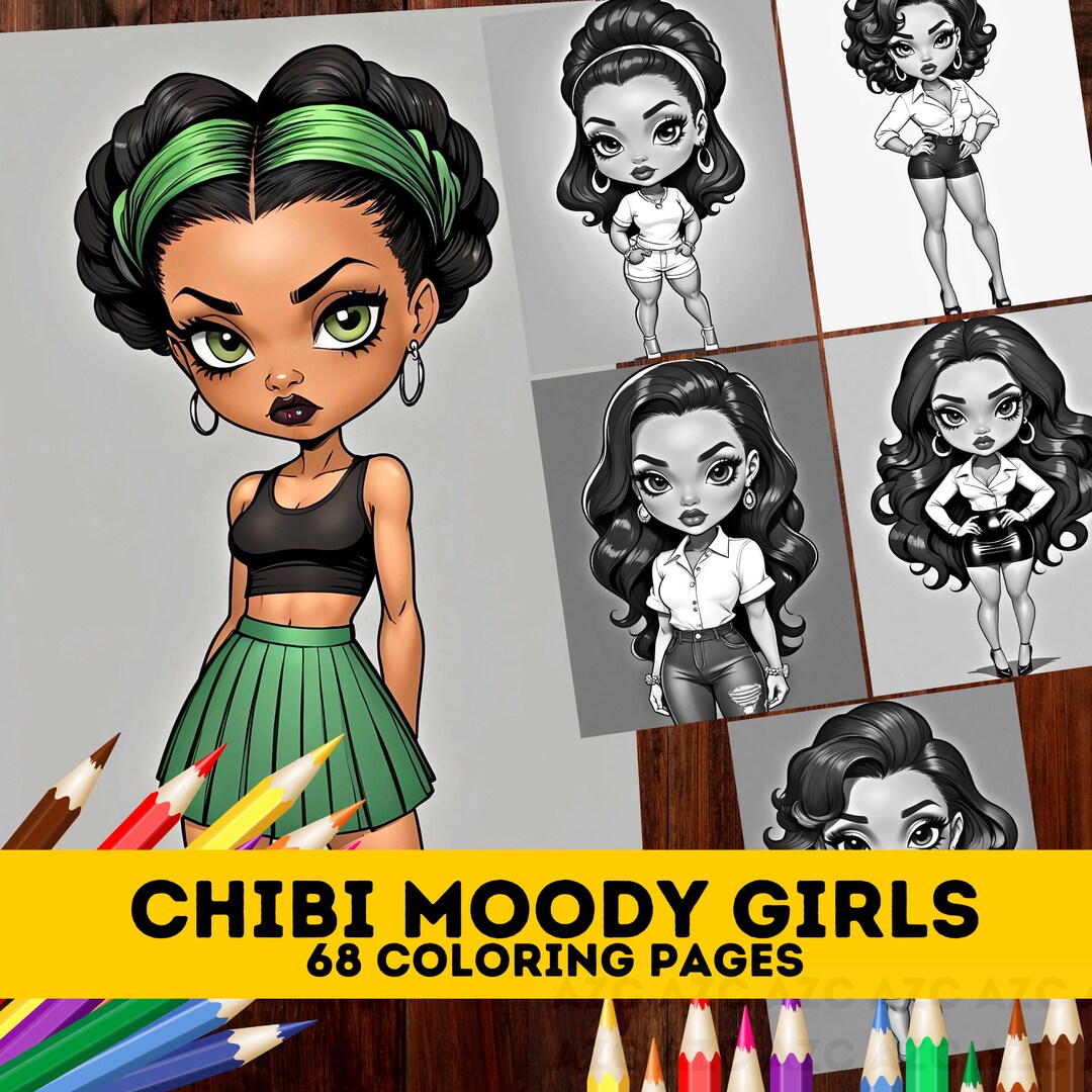 68 Cute Chibi Cute Moody Sassy Girls Grayscale Coloring Pages Melanin ...