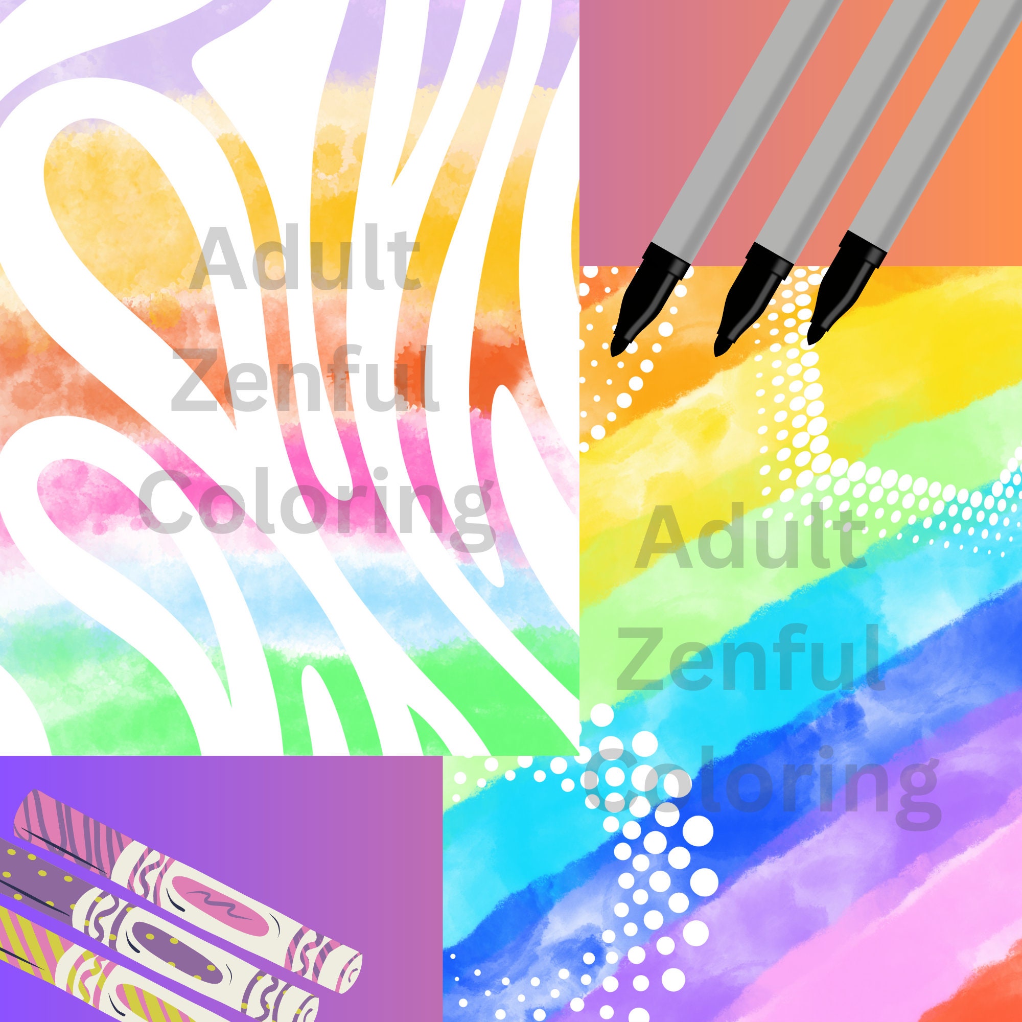 Printable Reverse Coloring Pages Rainbow and Summer Colors - Etsy