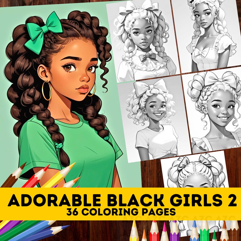 36 Adorable Black Girls-2 Coloring Pages Cute Girls Lightly-shaded ...