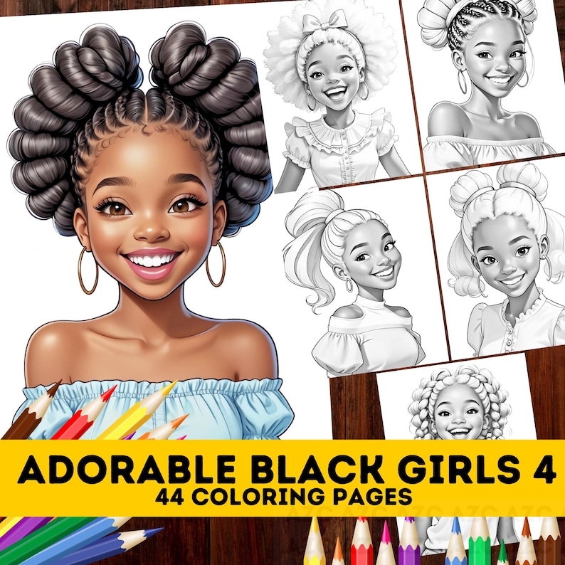 44 Adorable Black Girls-4 Coloring Pages| Cute Girls Lightly-shaded ...