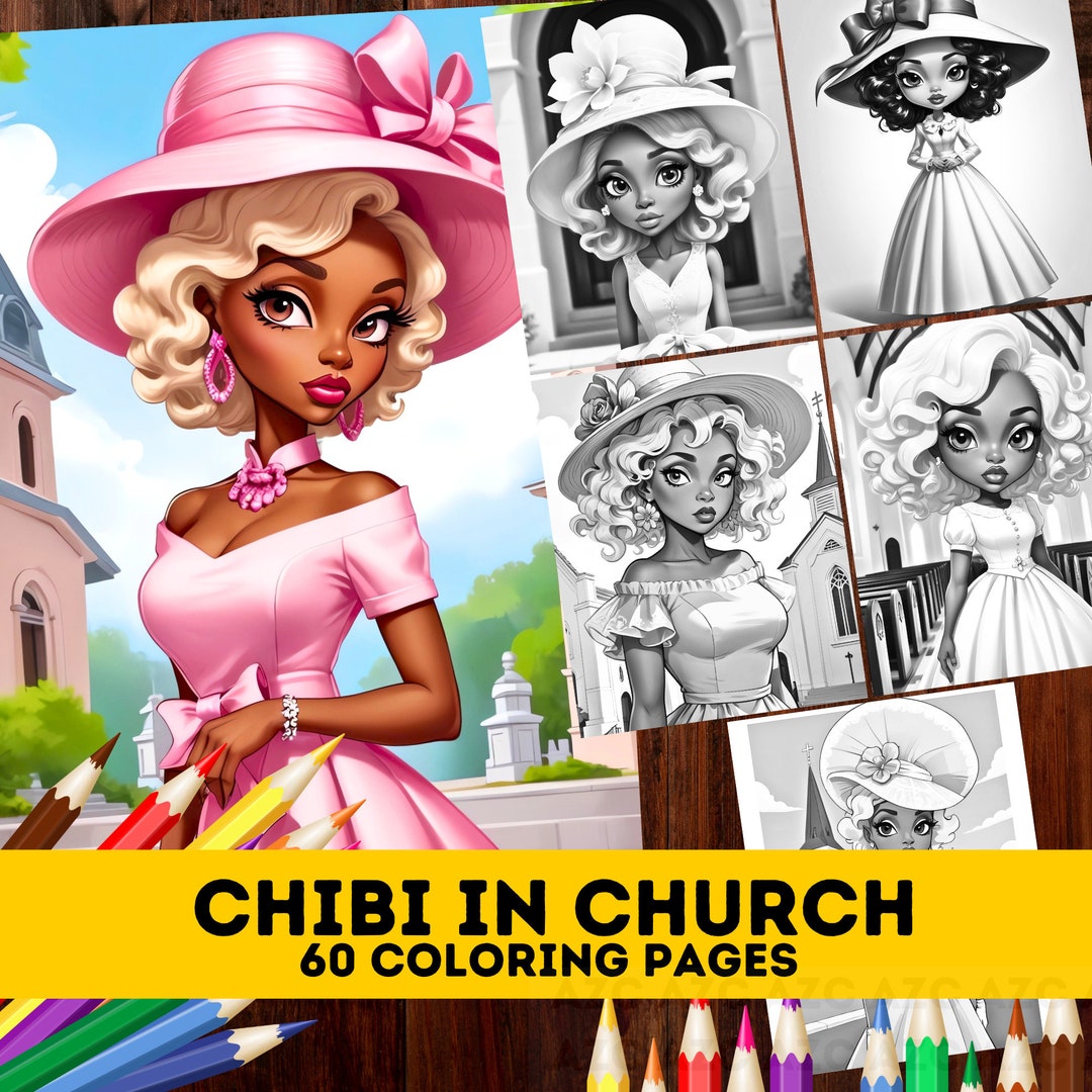 60 Cute Chibi Church Womenl Girls Fashion Grayscale Coloring Pages ...