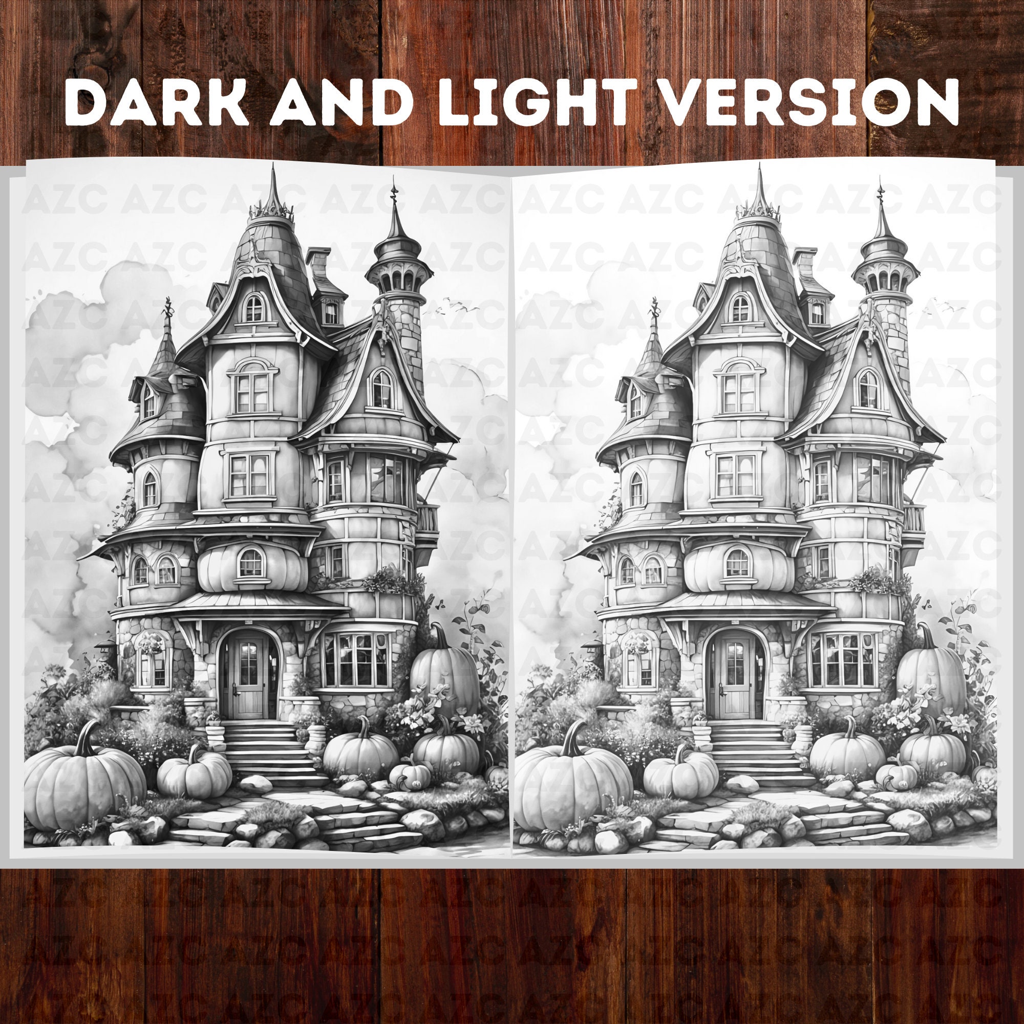 25 Fairytale Pumpkin House Grayscale Coloring Pages Fantasy - Etsy