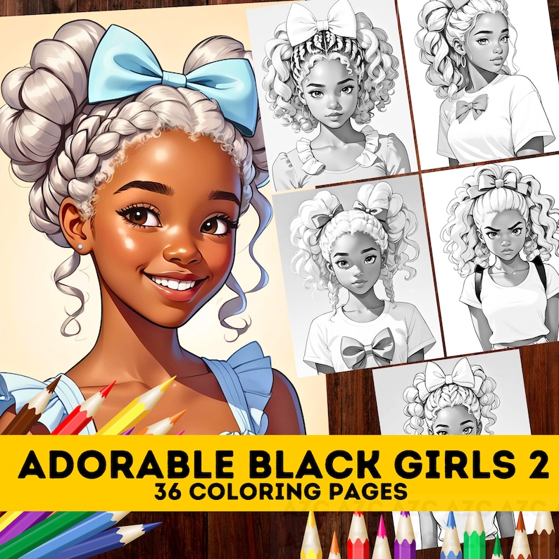 36 Adorable Black Girls-2 Coloring Pages| Cute Girls Lightly-shaded ...