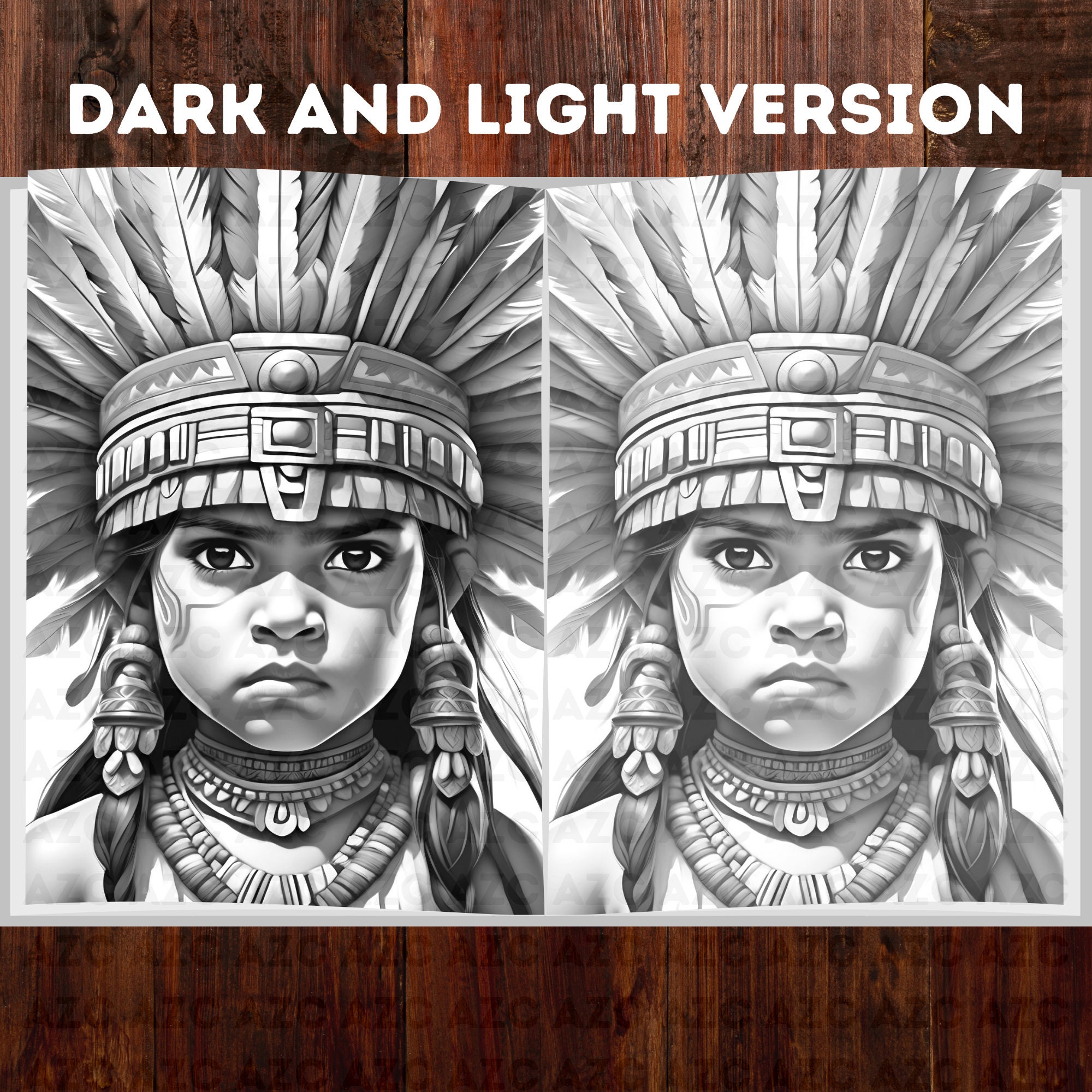 30 Aztec Warrior Girls Grayscale Coloring Book Pages Aztec Princess ...