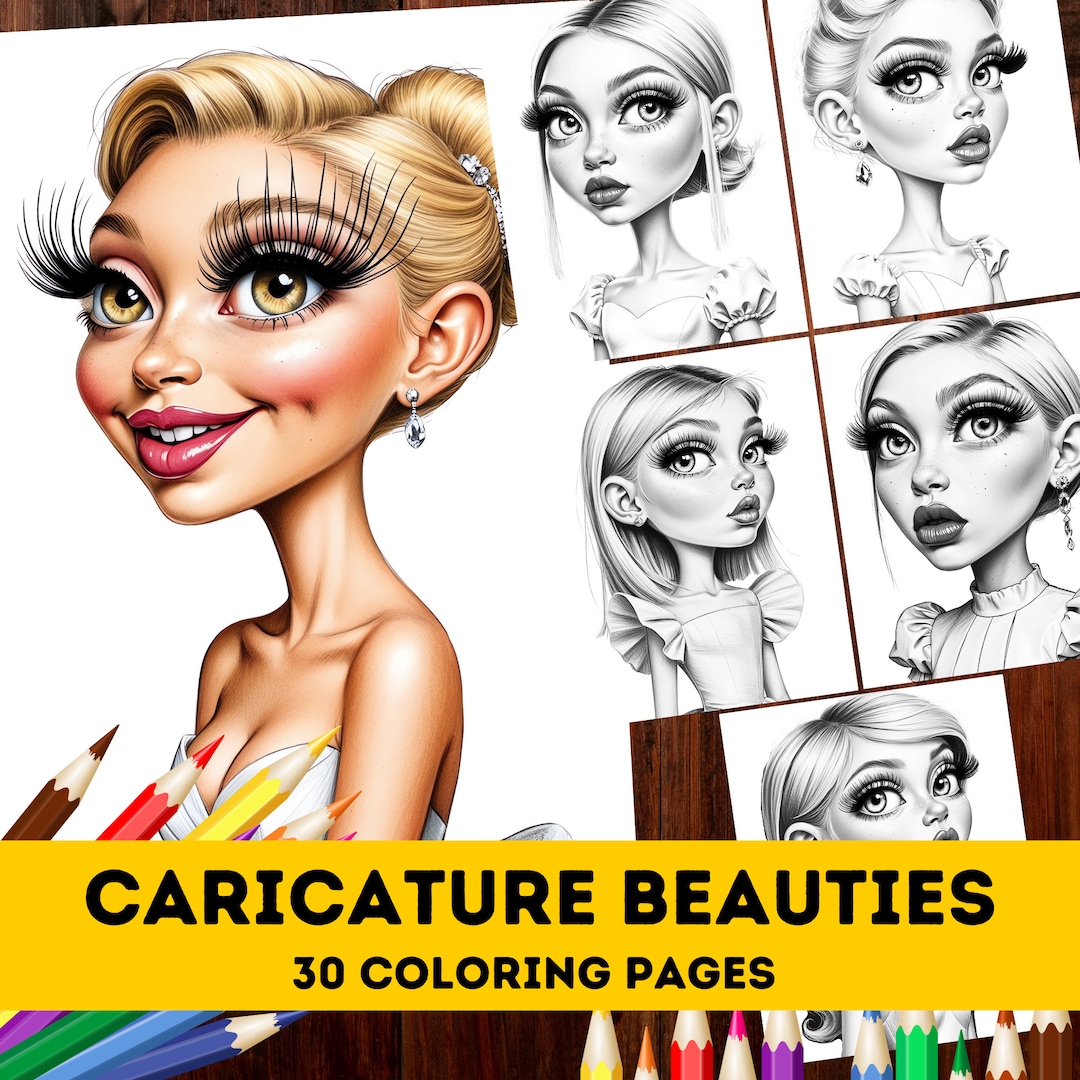 28 Beautiful Models Caricatures Grayscale Coloring Pages|whimsical ...